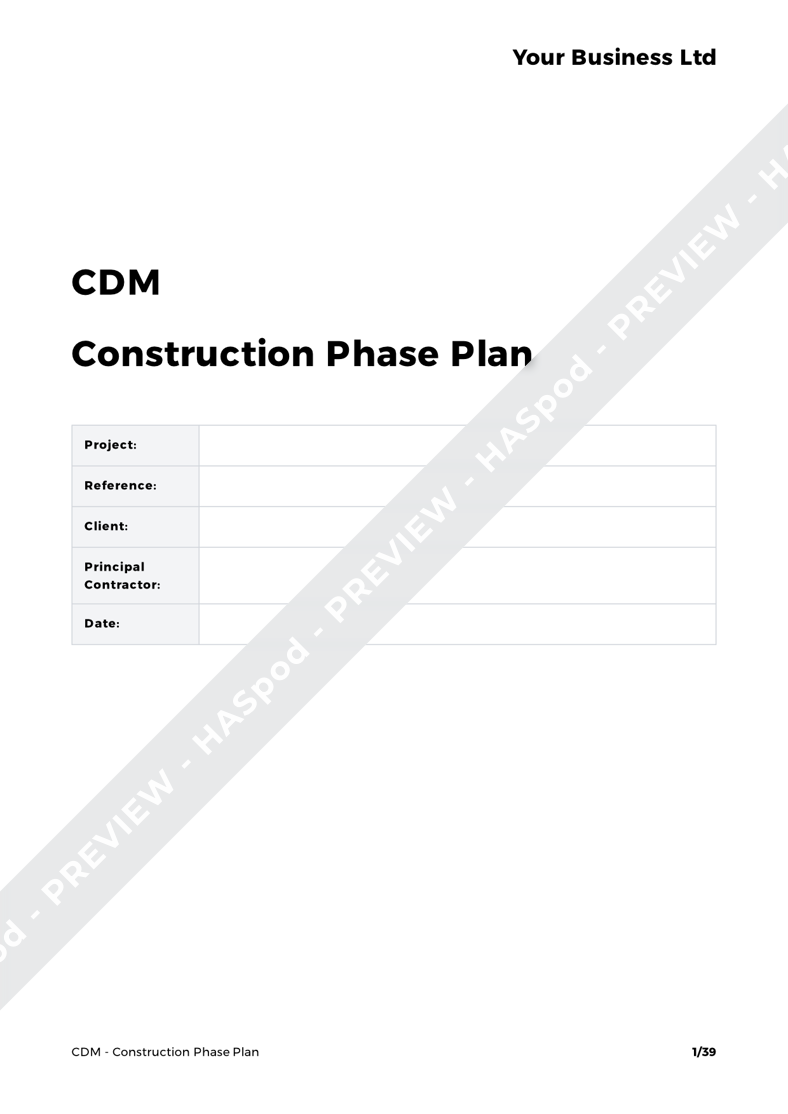 Construction Phase Plan CDM Template - HASpod