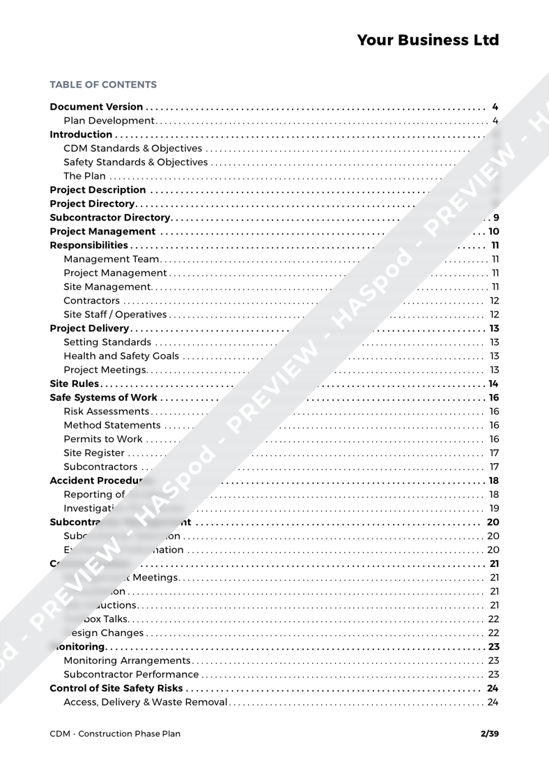 Construction Phase Plan CDM Template - HASpod