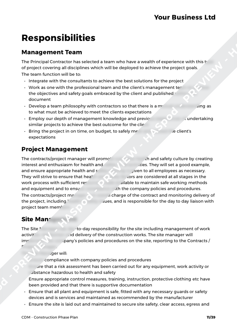 Construction Phase Plan CDM Template - HASpod