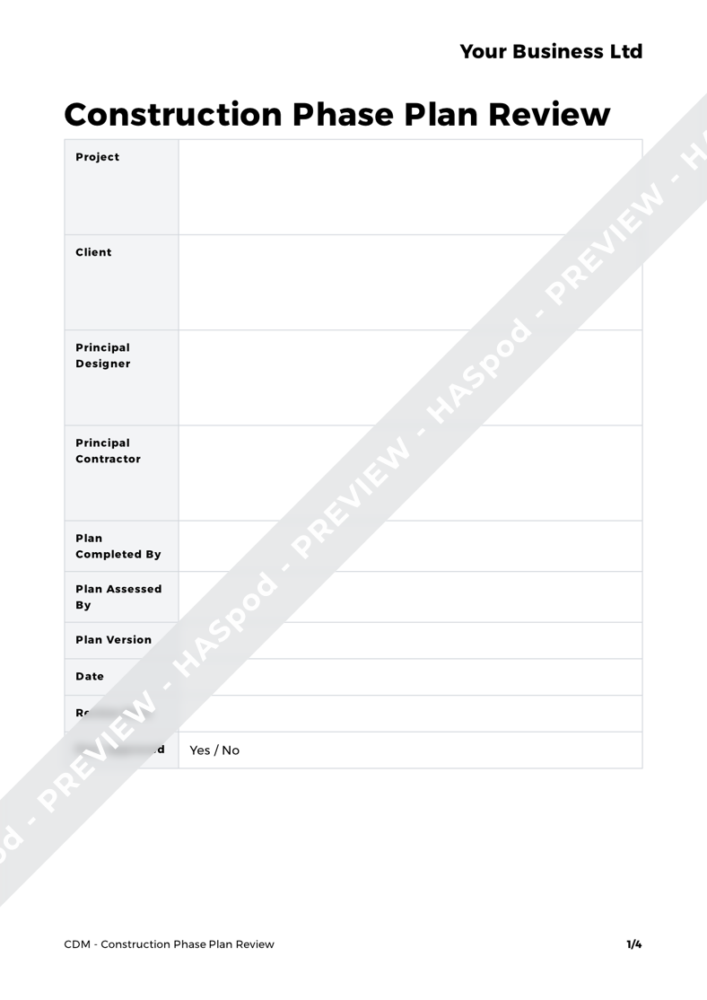 Construction Phase Plan Review CDM Template - HASpod
