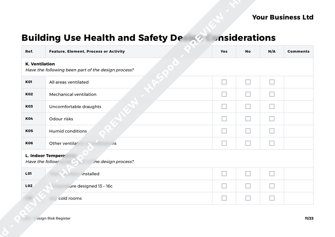 Design Risk Register CDM Template - HASpod