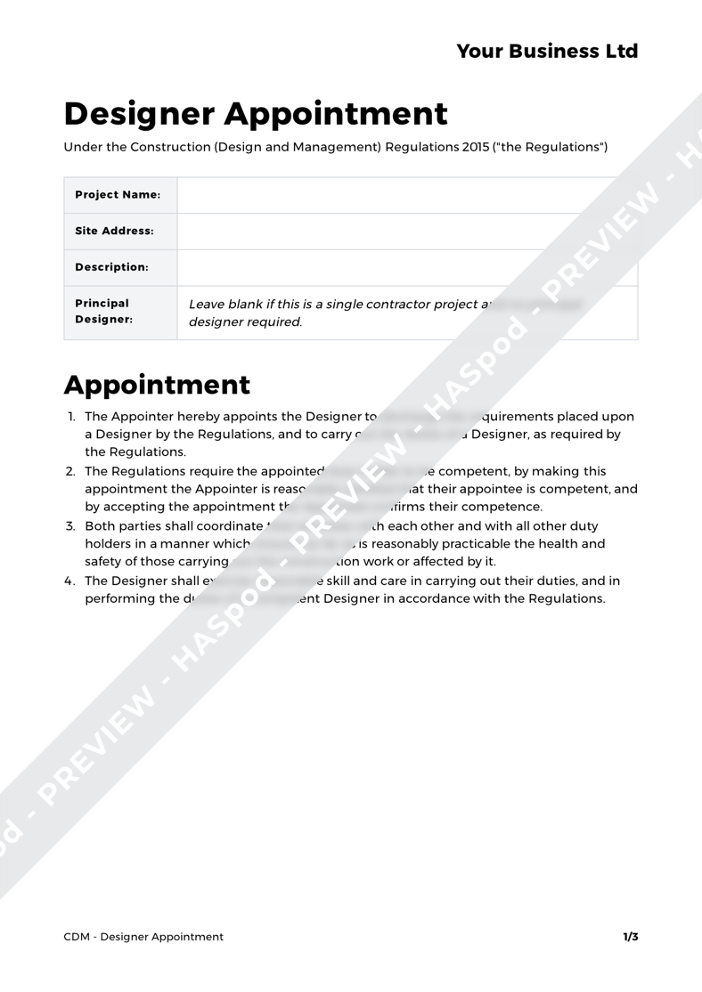 Designer Appointment CDM Template - HASpod