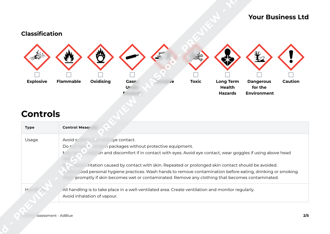 AdBlue COSHH Assessment Template - HASpod
