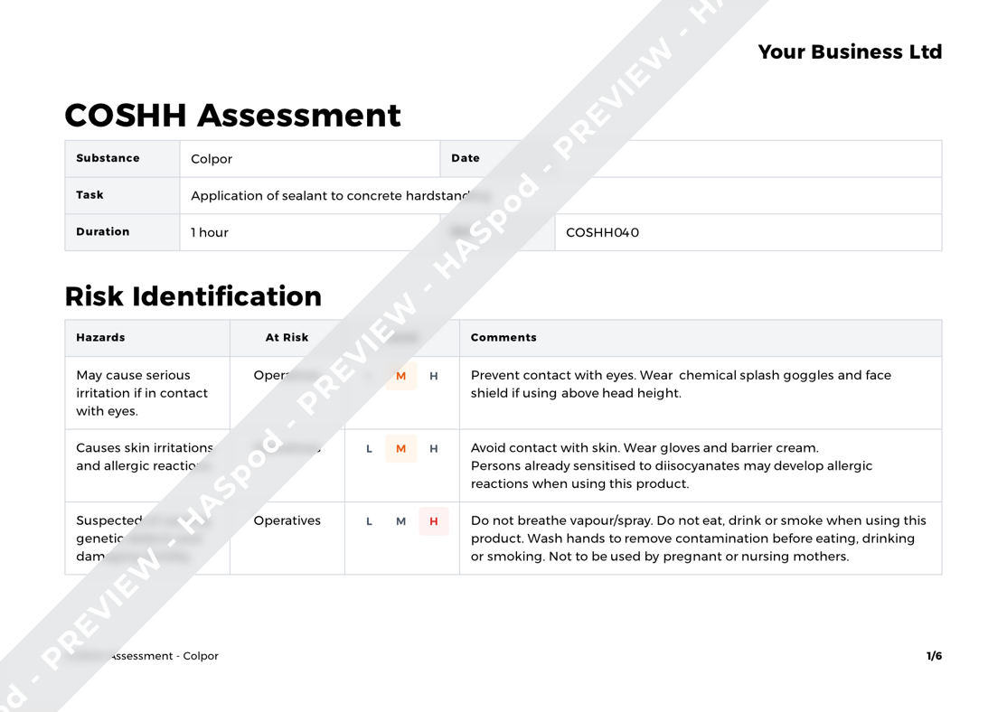 Colpor COSHH Assessment Template - HASpod
