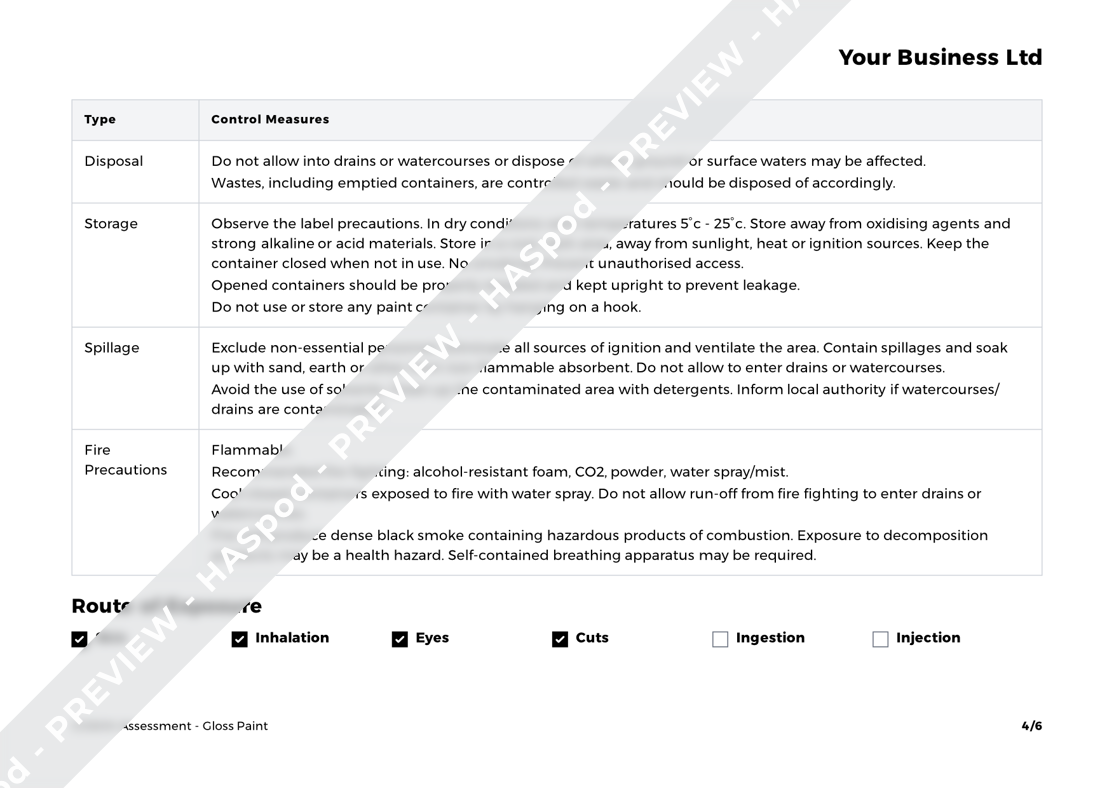 Gloss Paint COSHH Assessment Template - HASpod