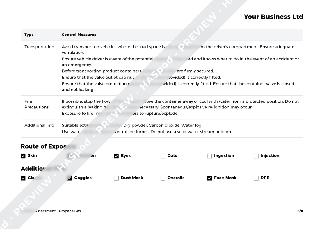 Propane Gas COSHH Assessment Template - HASpod