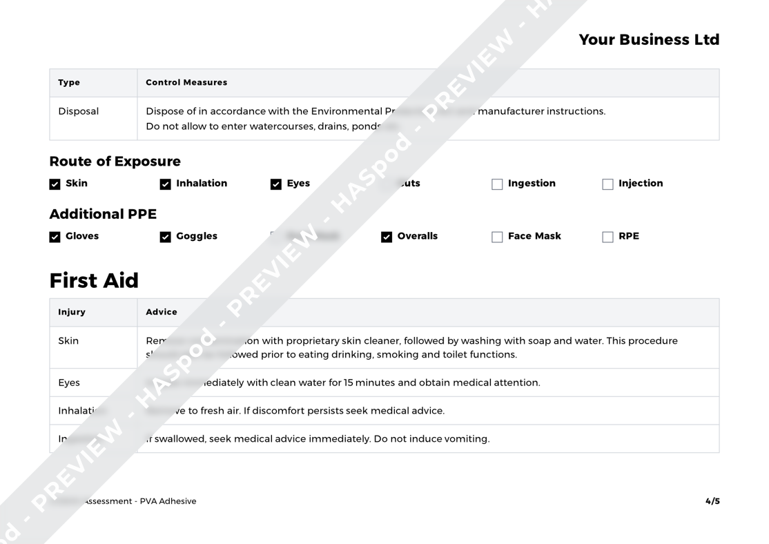 PVA Adhesive COSHH Assessment Template - HASpod