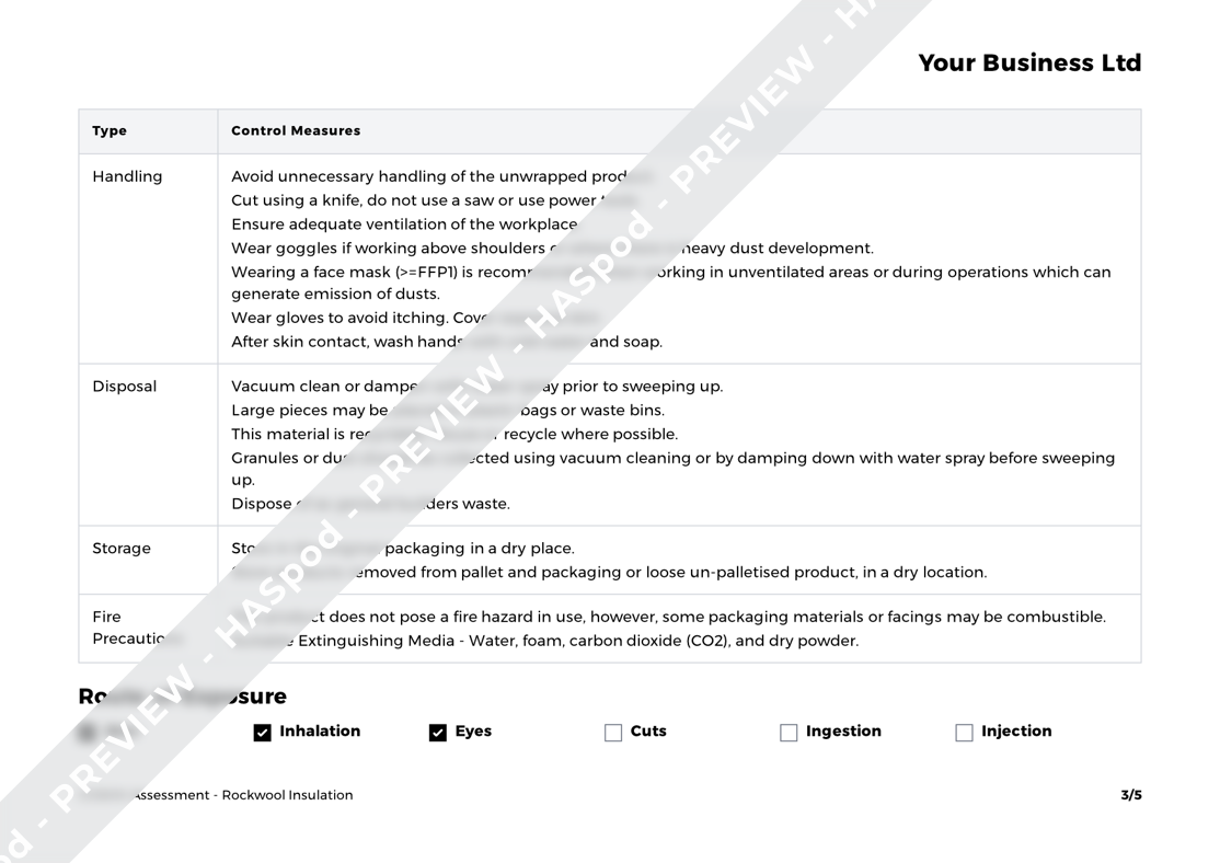 Rockwool Insulation COSHH Assessment Template - HASpod