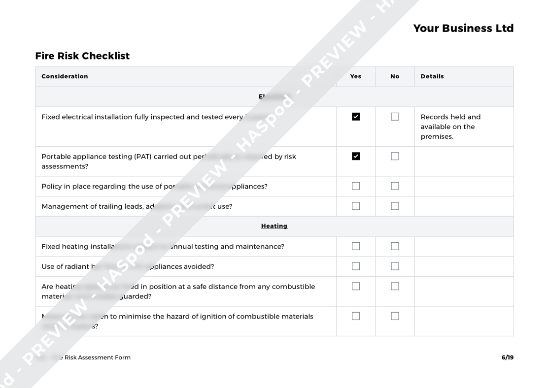Fire Risk Assessment Form Fire Template - HASpod