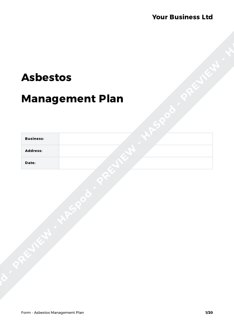 Asbestos Management Plan Form Template - HASpod