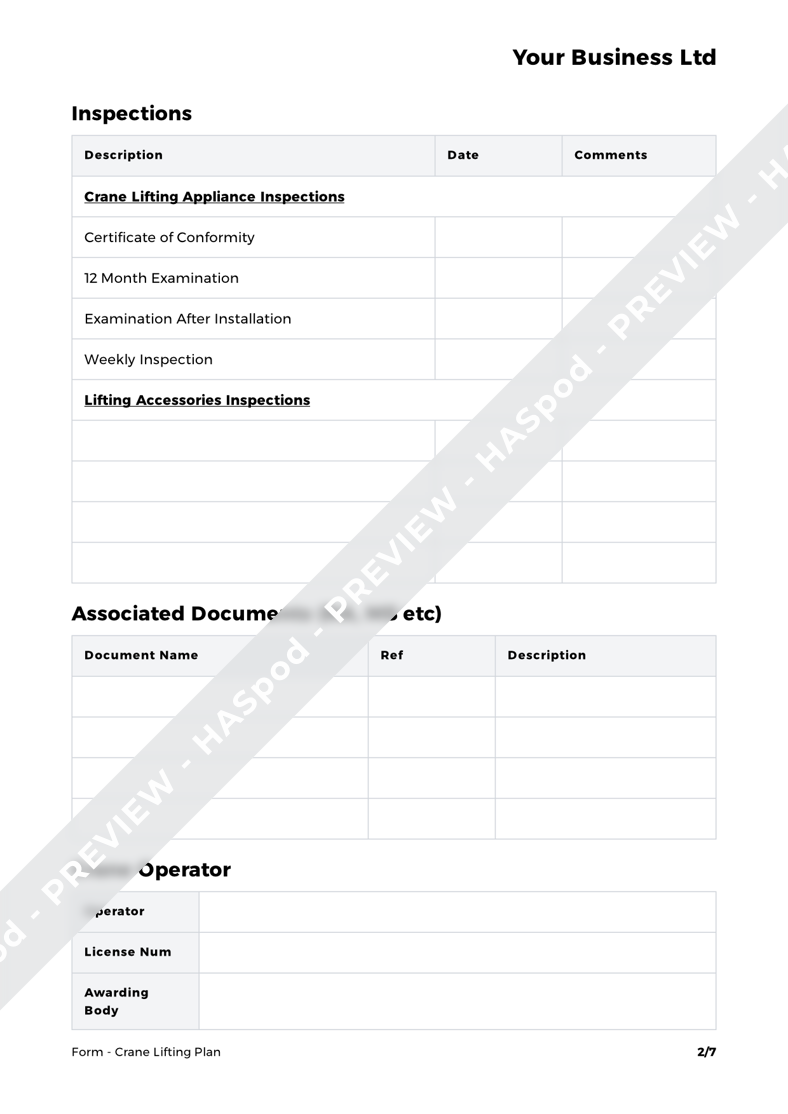 Crane Lifting Plan Form Template - HASpod