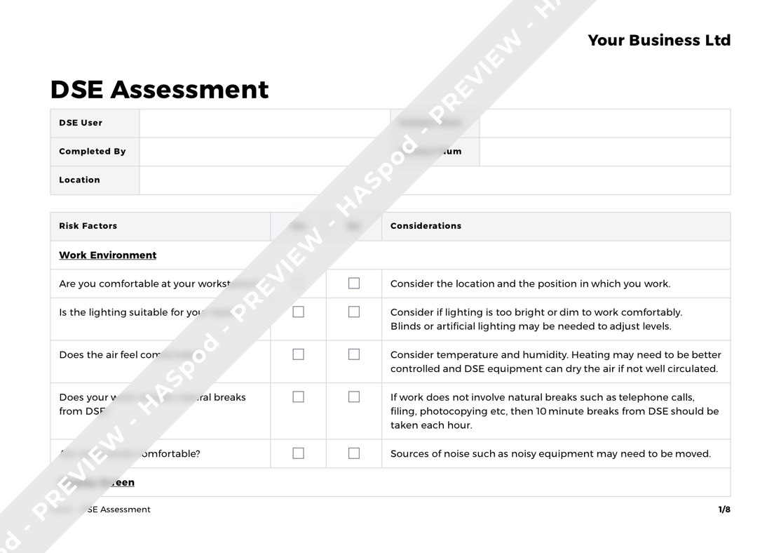 DSE Assessment Form Template - HASpod
