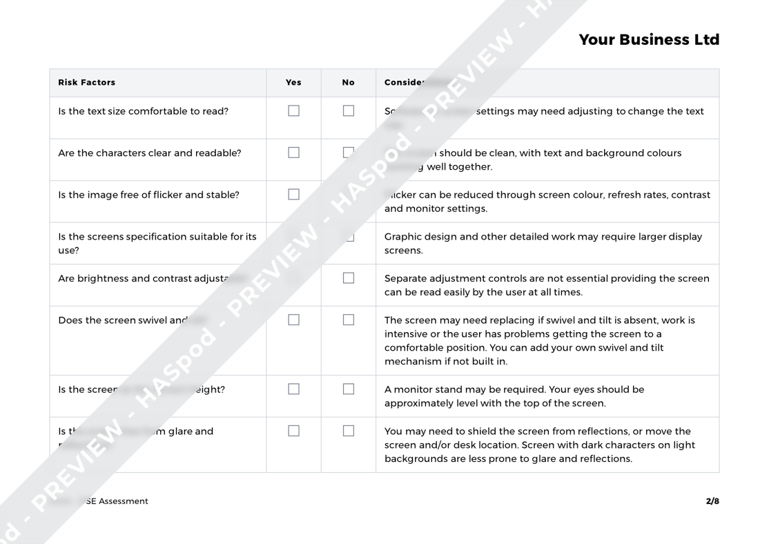 DSE Assessment Form Template - HASpod