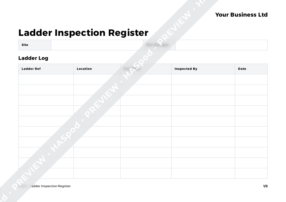 Ladder Inspection Register Form Template - HASpod