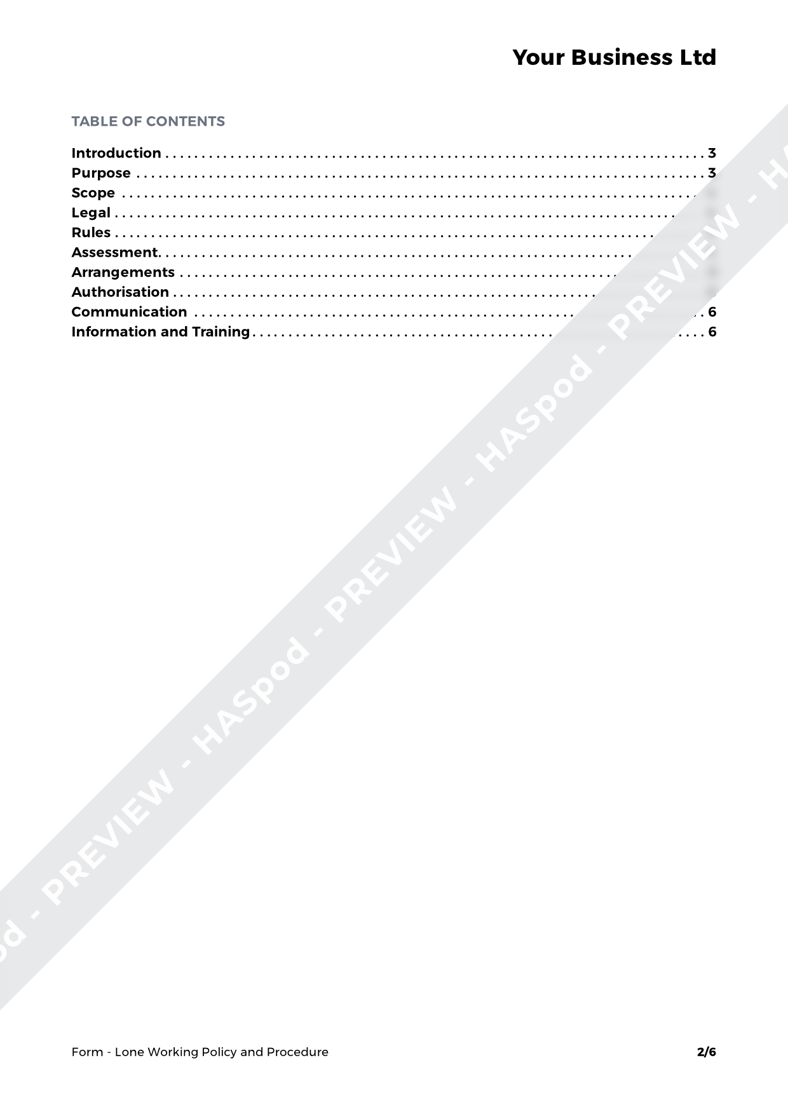 Lone Working Policy and Procedure Form Template - HASpod