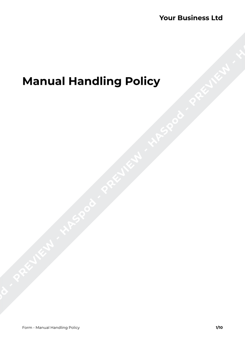 Manual Handling Policy Form Template - HASpod