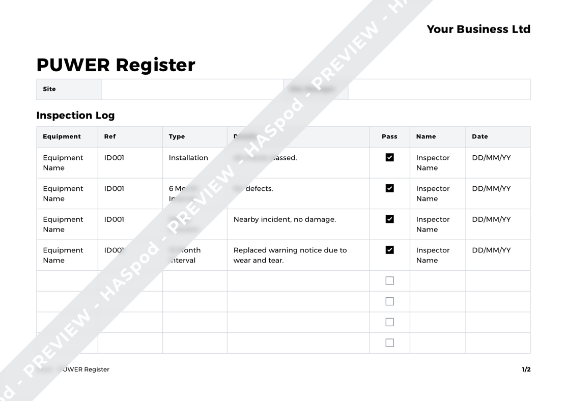PUWER Register Form Template - HASpod