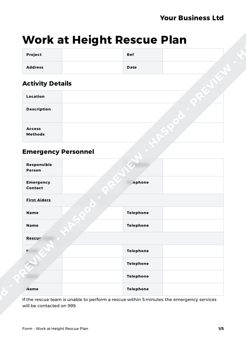 Work at Height Rescue Plan Form Template - HASpod