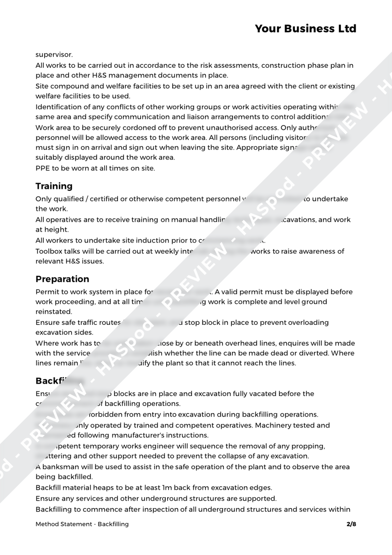 Backfilling Method Statement Template - HASpod