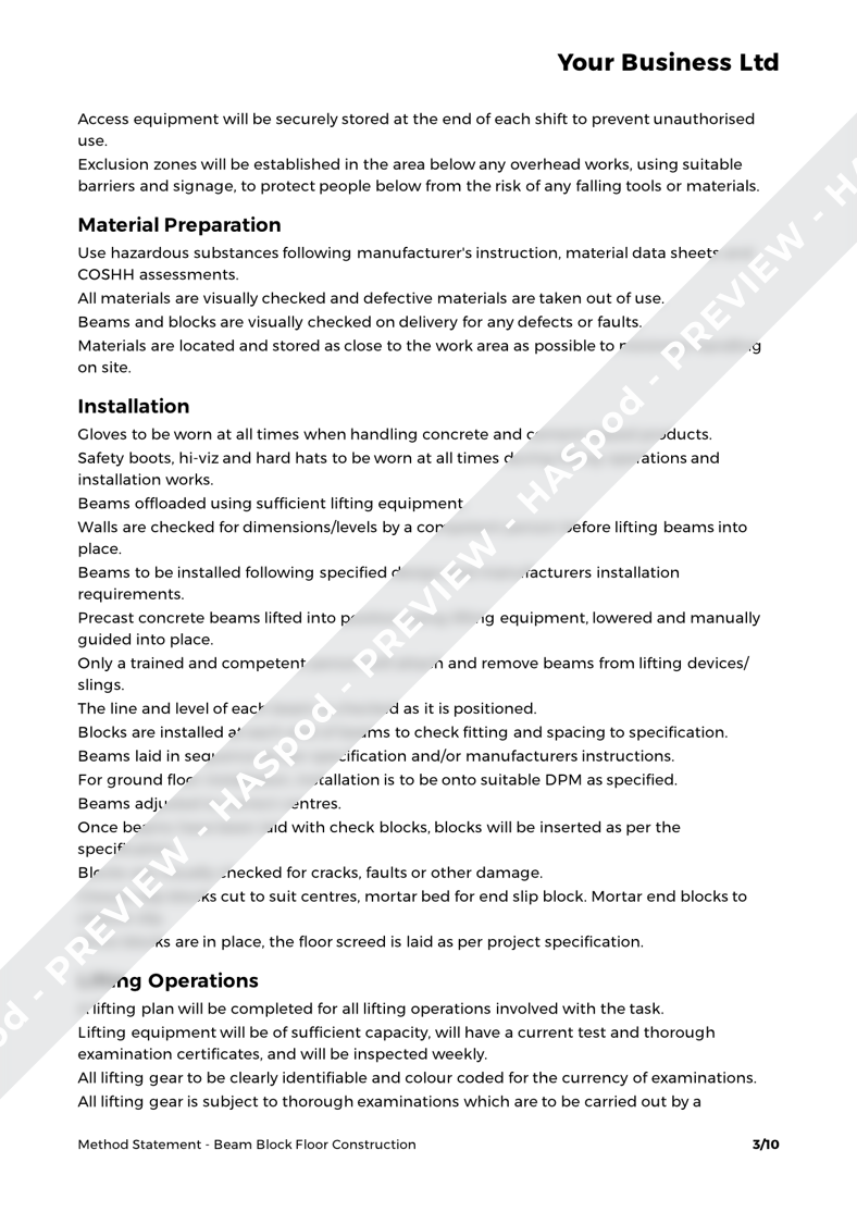 Beam Block Floor Construction Method Statement Template - HASpod