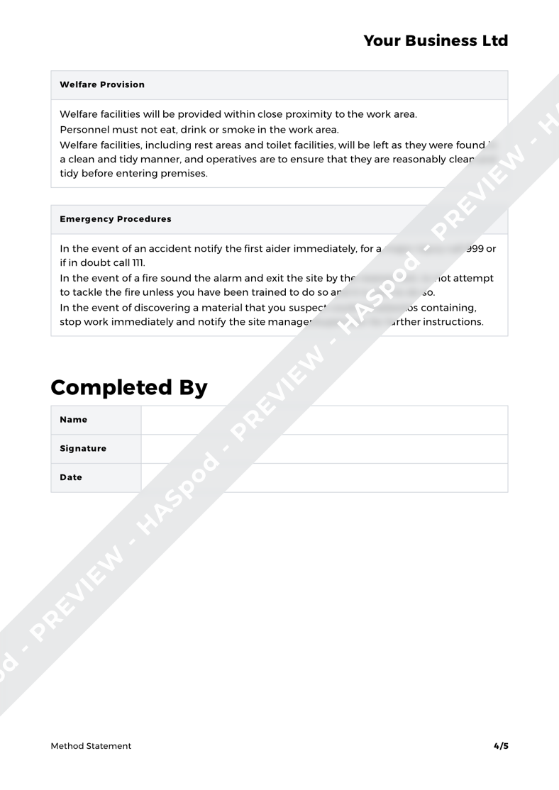 Free Blank Method Statement Template - HASpod