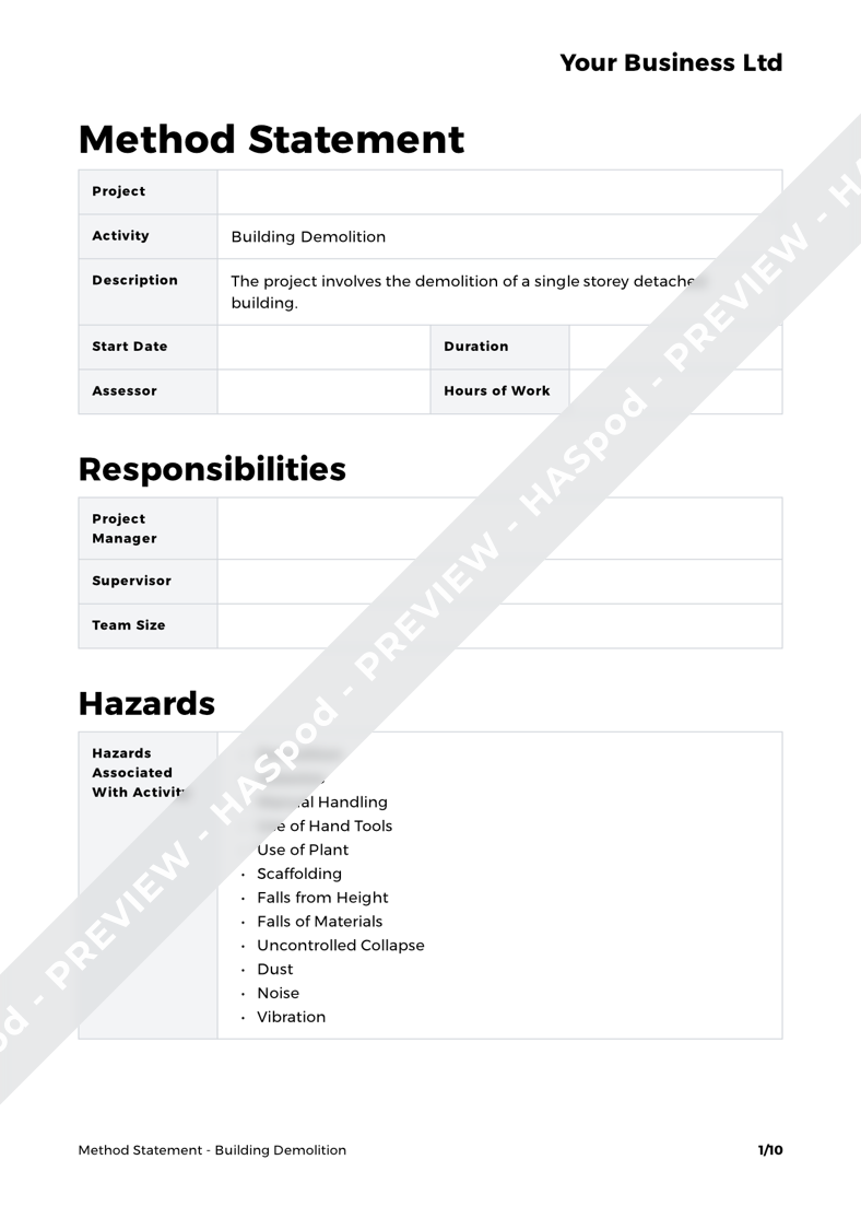 Building Demolition Method Statement Template - HASpod