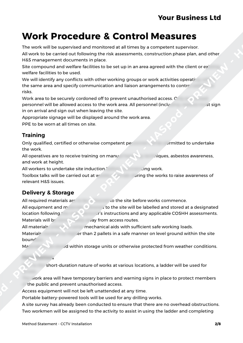 CCTV Installation Method Statement Template - HASpod