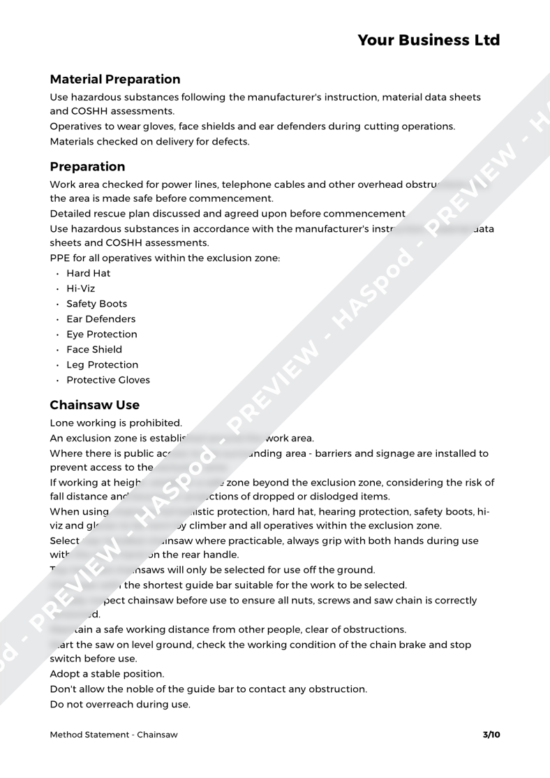 Chainsaw Method Statement Template - HASpod
