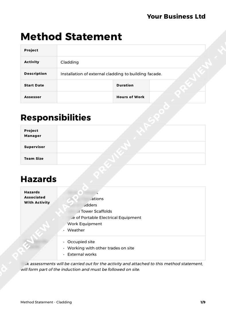 Cladding Method Statement Template Haspod