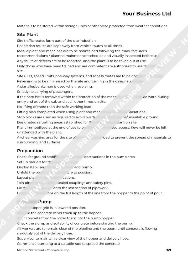 Concrete Pump Method Statement Template - HASpod