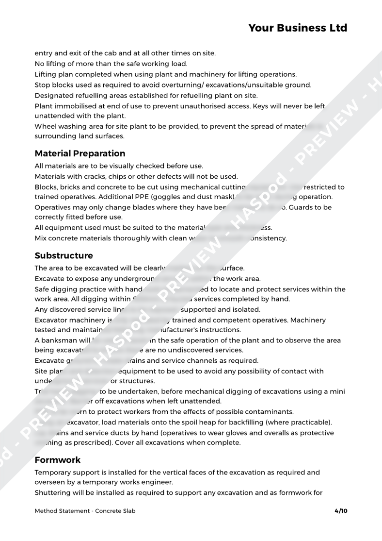 Concrete Slab Method Statement Template - HASpod