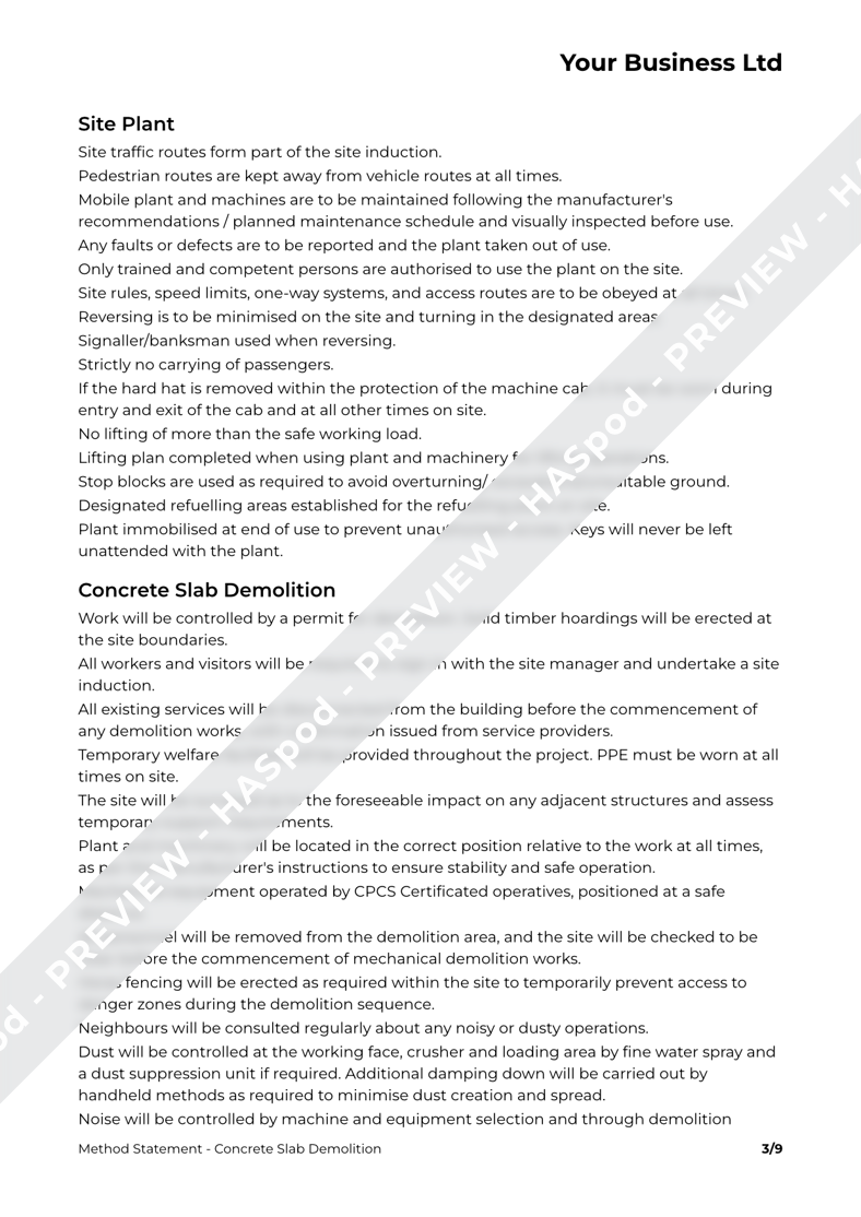 Concrete Slab Demolition Method Statement Template - HASpod