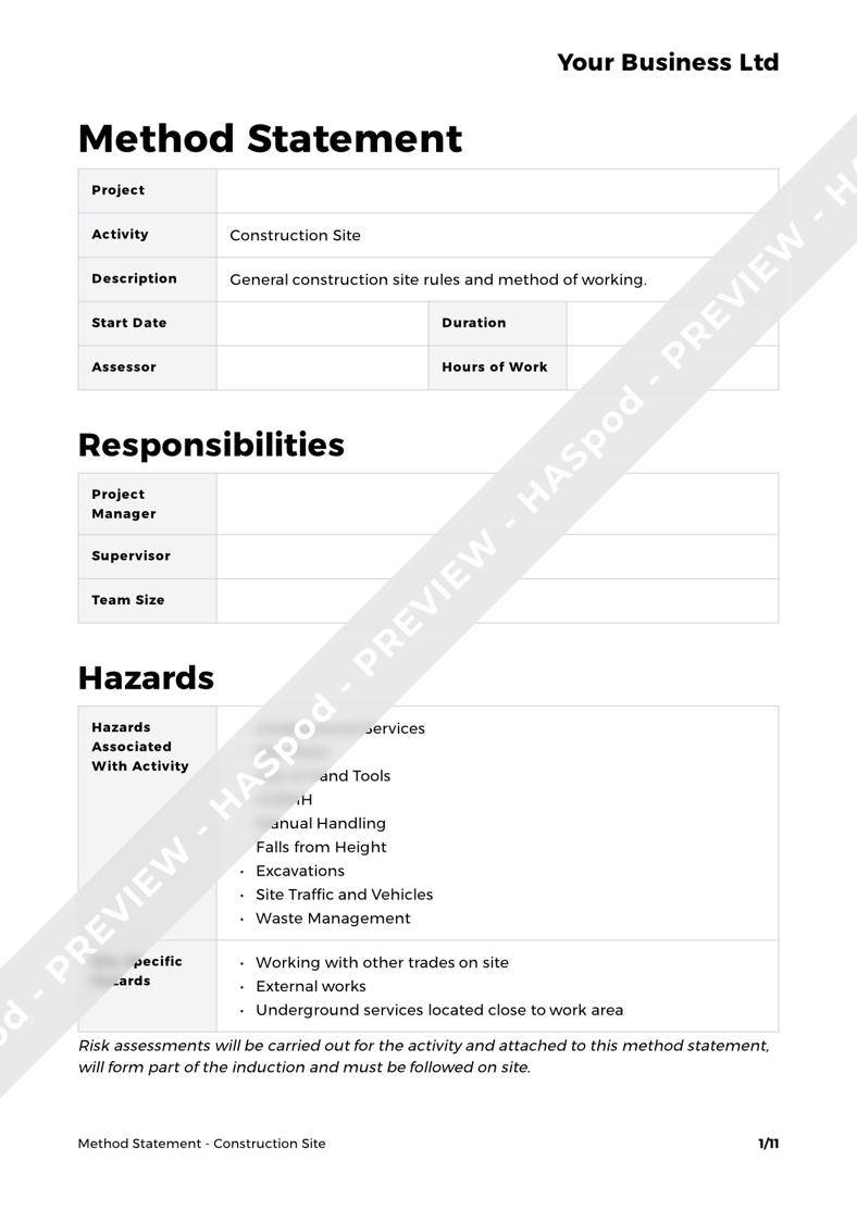 Construction Site Method Statement Template - HASpod