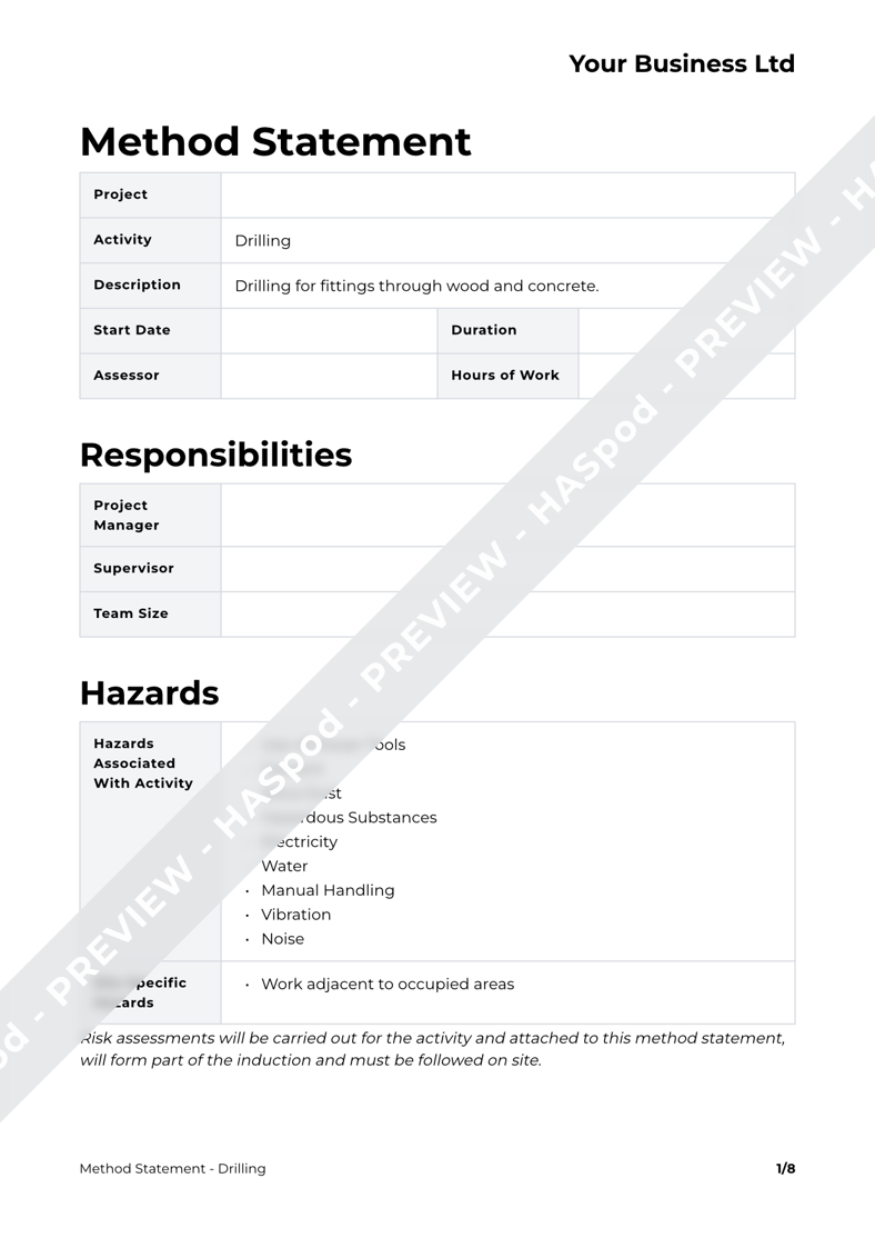 Drilling Method Statement Template - HASpod