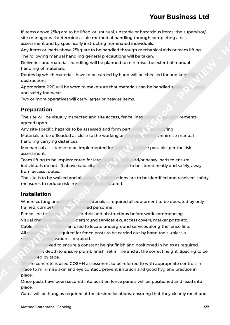 Fencing Method Statement Template - HASpod