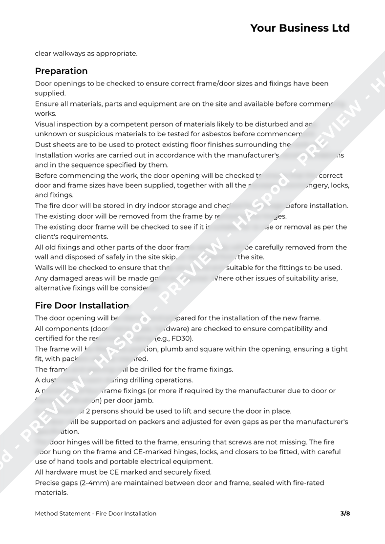 Fire Door Installation Method Statement Template - HASpod