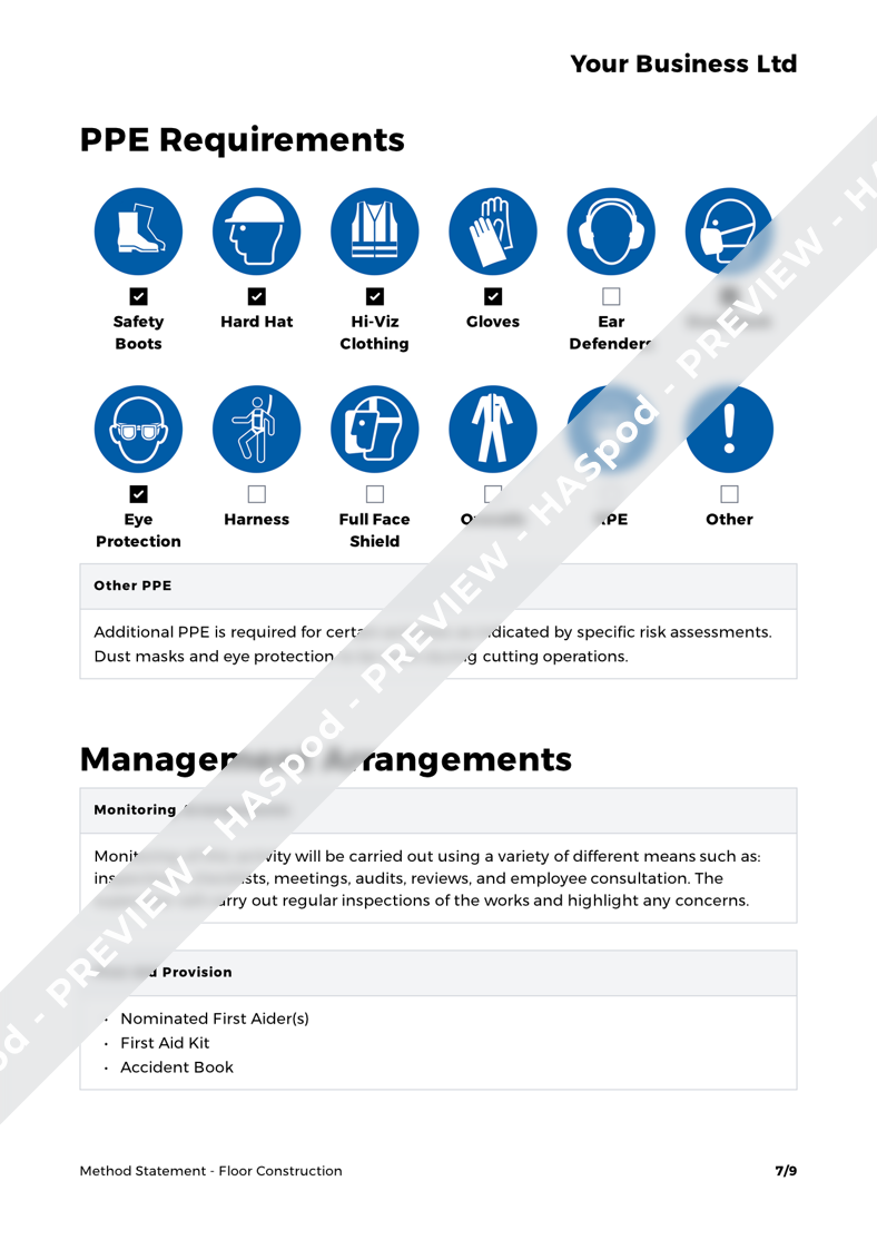 Floor Construction Method Statement Template - HASpod