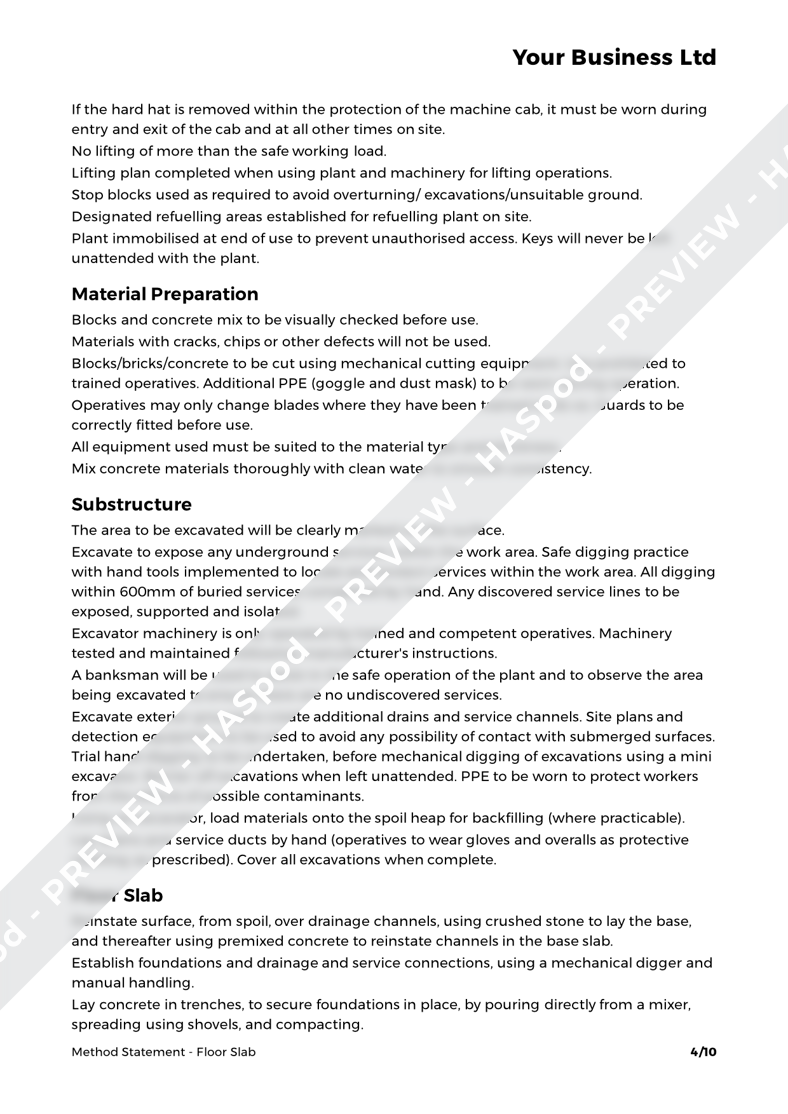 Floor Slab Method Statement Template - HASpod