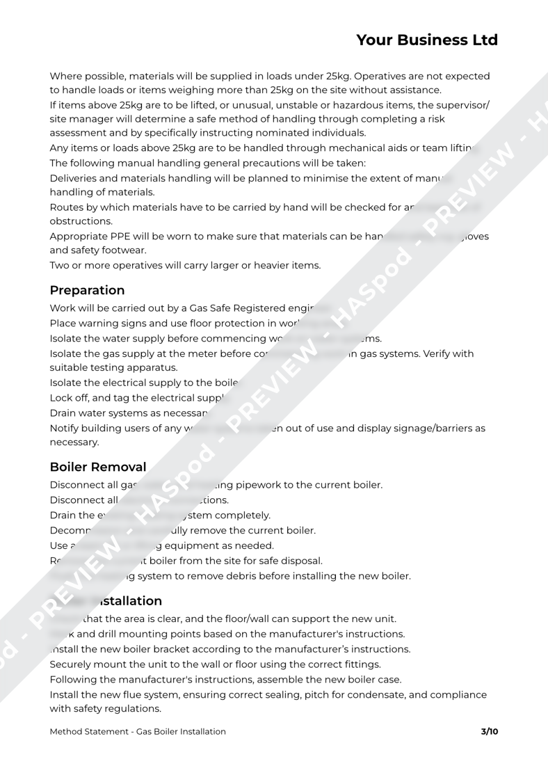 Gas Boiler Installation Method Statement Template - HASpod