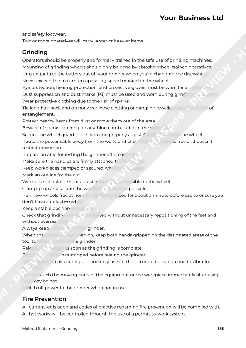 Grinding Method Statement Template Haspod