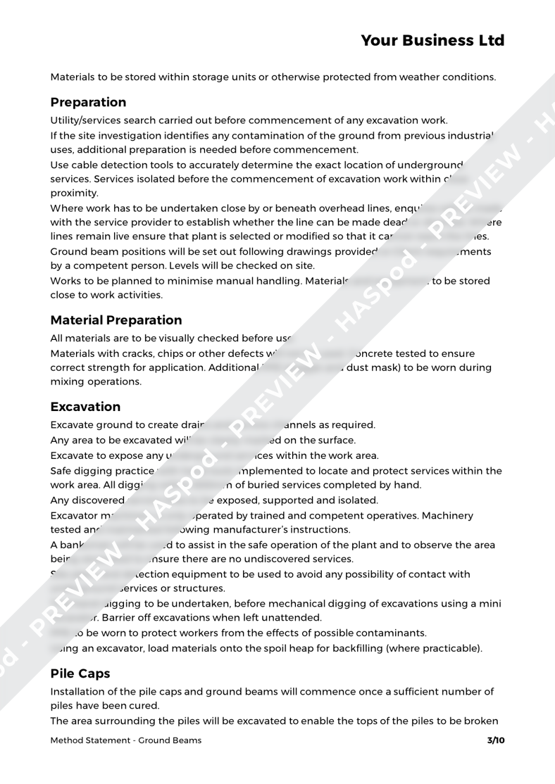 Ground Beams Method Statement Template - HASpod