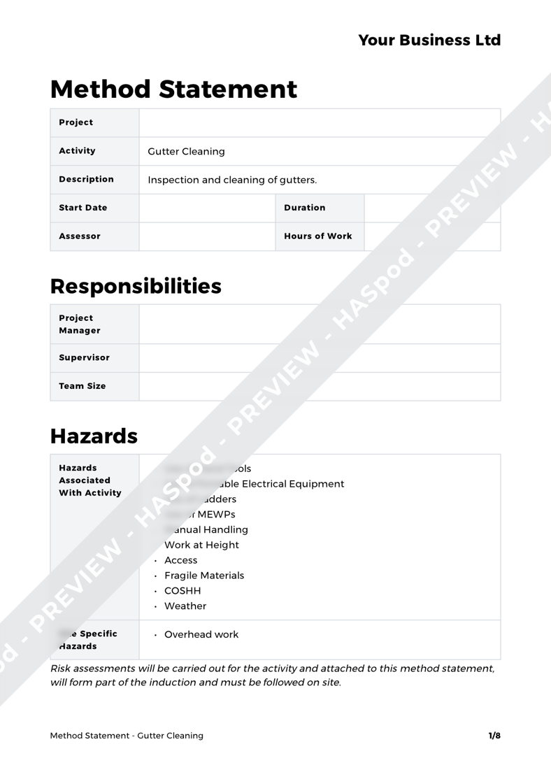 Gutter Cleaning Method Statement Template - HASpod