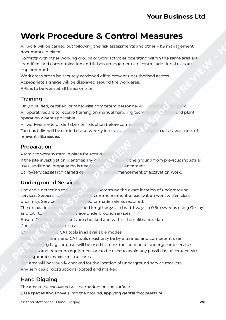 Hand Digging Method Statement Template - HASpod