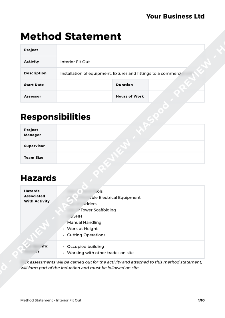 Interior Fit Out Method Statement Template - HASpod