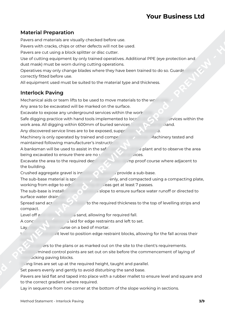 Interlock Paving Method Statement Template - HASpod