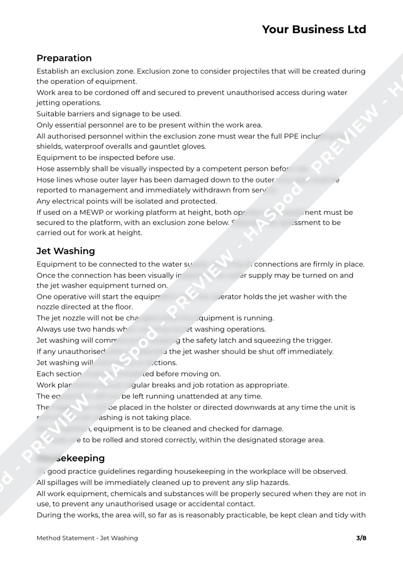 Jet Washing Method Statement Template - HASpod