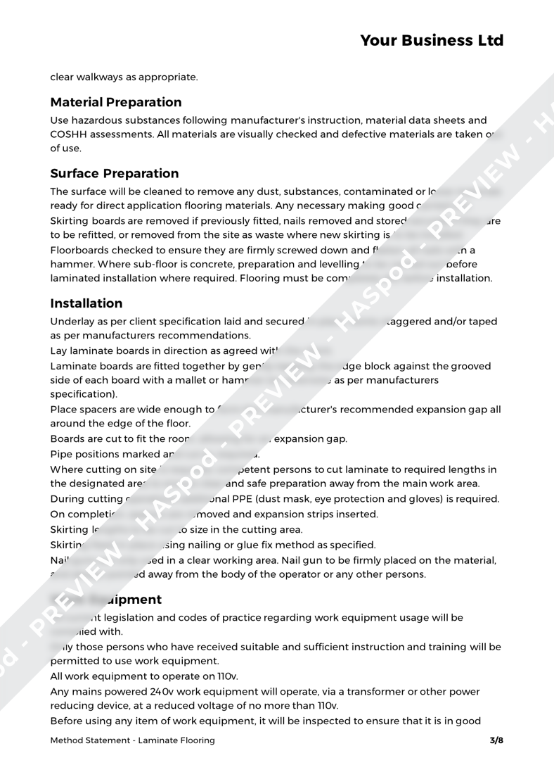 Laminate Flooring Method Statement Template - HASpod