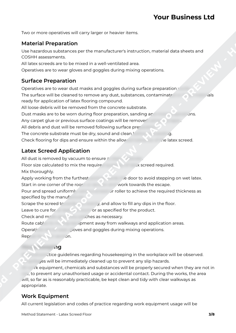 Latex Screed Floor Method Statement Template - HASpod