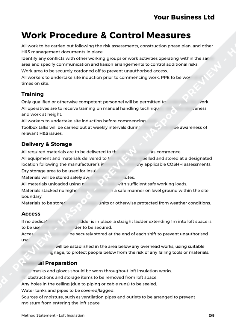 Loft Insulation Method Statement Template - HASpod