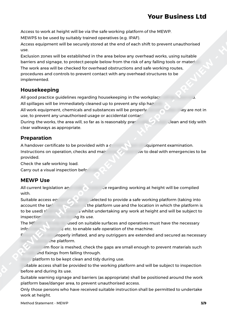 MEWP Method Statement Template - HASpod